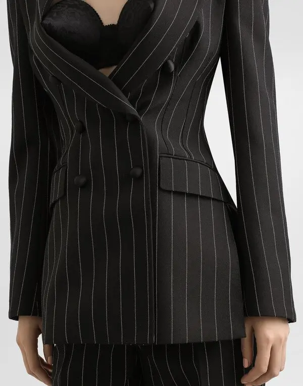 Dolce & Gabbana Double-breasted Pinstripe Wool Jacket - Multicolor