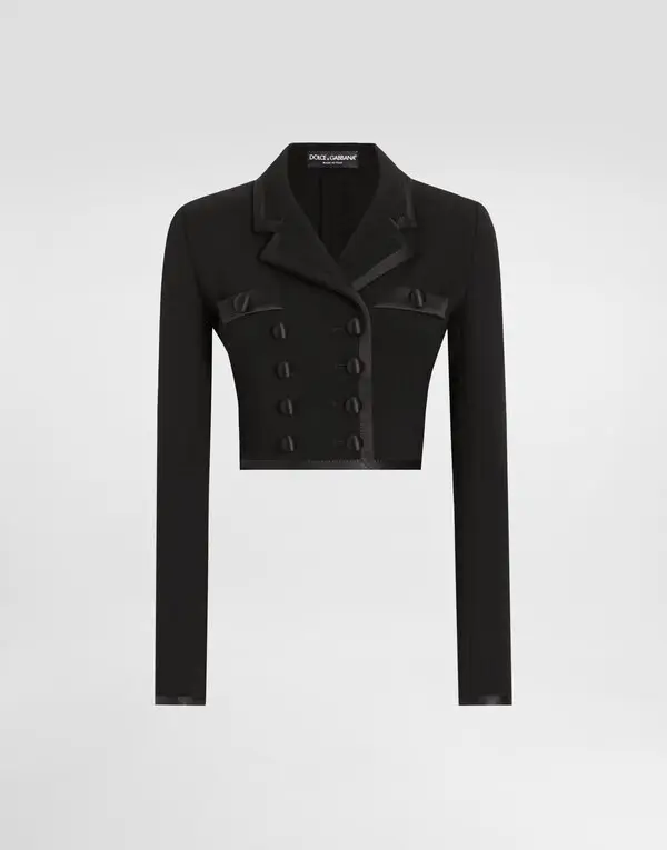 Dolce & Gabbana Short Double-breasted Wool Crepe Jacket With Satin Trims - Black