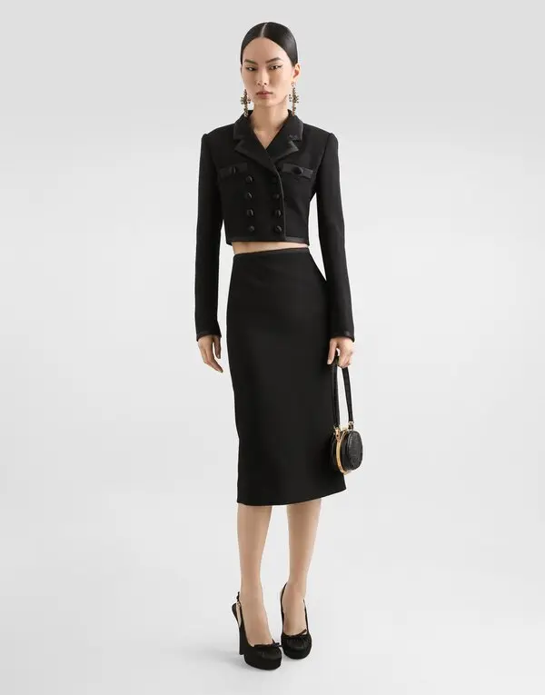 Dolce & Gabbana Short Double-breasted Wool Crepe Jacket With Satin Trims - Black