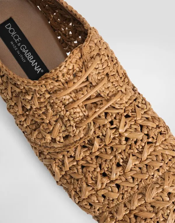Dolce & Gabbana Woven Raffia Derby Shoes - Beige