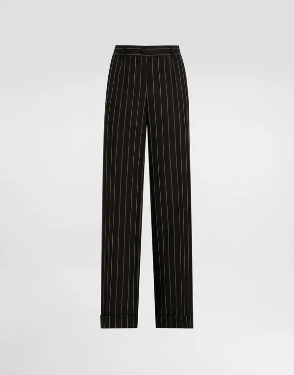 Dolce & Gabbana Straight-leg Pinstripe Wool Pants With Turn-ups - Multicolor