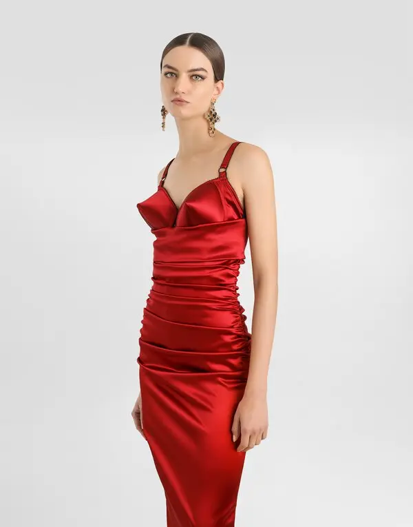 Dolce & Gabbana Draped Satin Dress With Conical Cups - Bordeaux