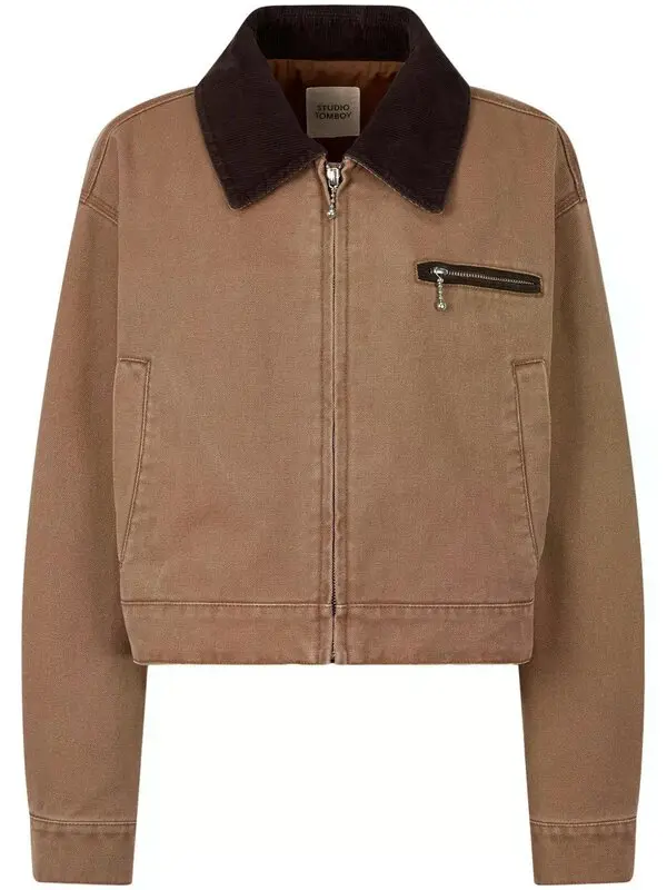 STUDIO TOMBOY Corduroy-collar Cropped Jacket - Neutrals