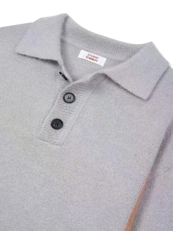 STUDIO TOMBOY Fine-knit Color-blocked Polo Shirt - Grey