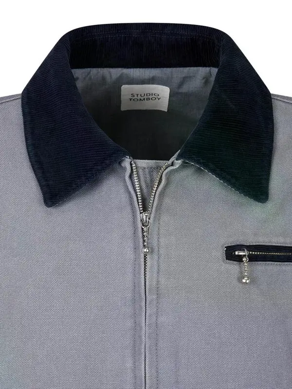 STUDIO TOMBOY Corduroy-collar Cropped Jacket - Blue