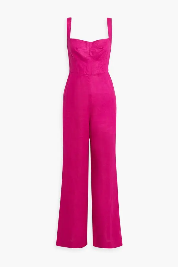 Saloni Rachel Linen Wideleg Jumpsuit - Fuchsia
