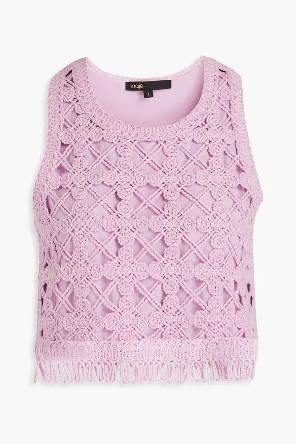 Maje Cropped Fringed Crocheted Cotton Top