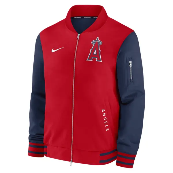 Nike Los Angeles Angels Authentic Collection Dugout Mlb Full-zip Bomber Jacket - Red