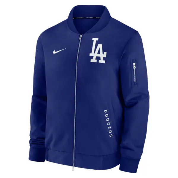 Nike Los Angeles Dodgers Authentic Collection Dugout Mlb Full-zip Bomber Jacket - Blue