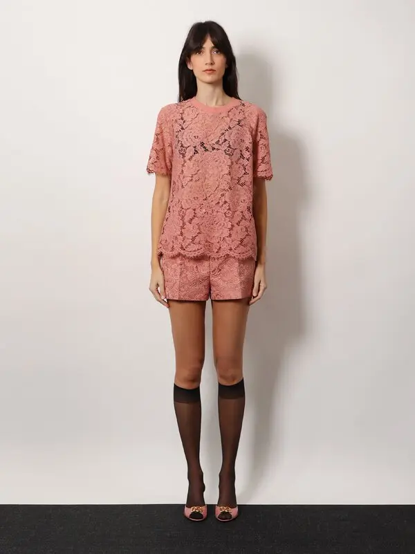 Dolce & Gabbana Floral Lace Top - Pink