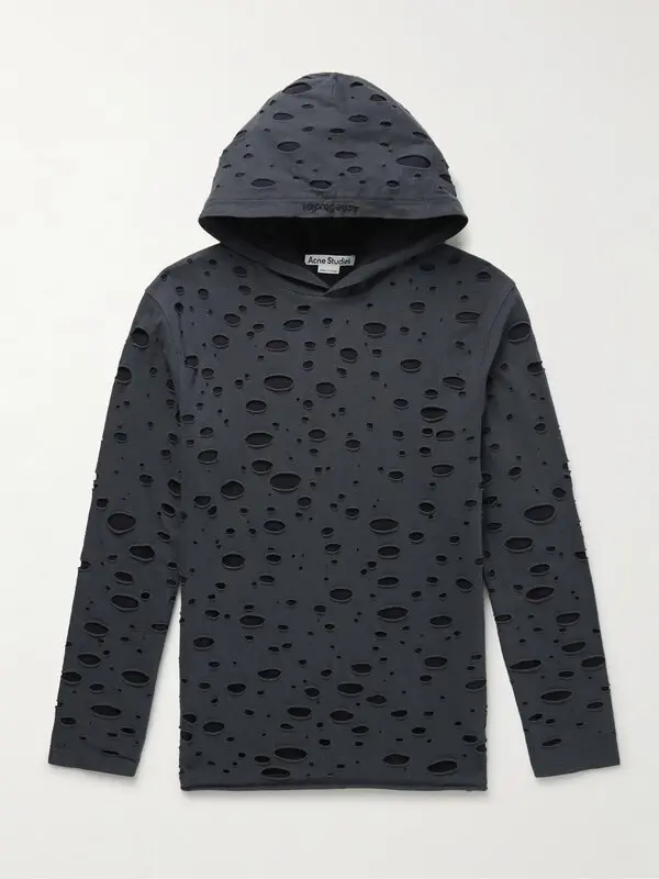 Acne Studios Eipe Distressed Cotton-jersey Hoodie - Black
