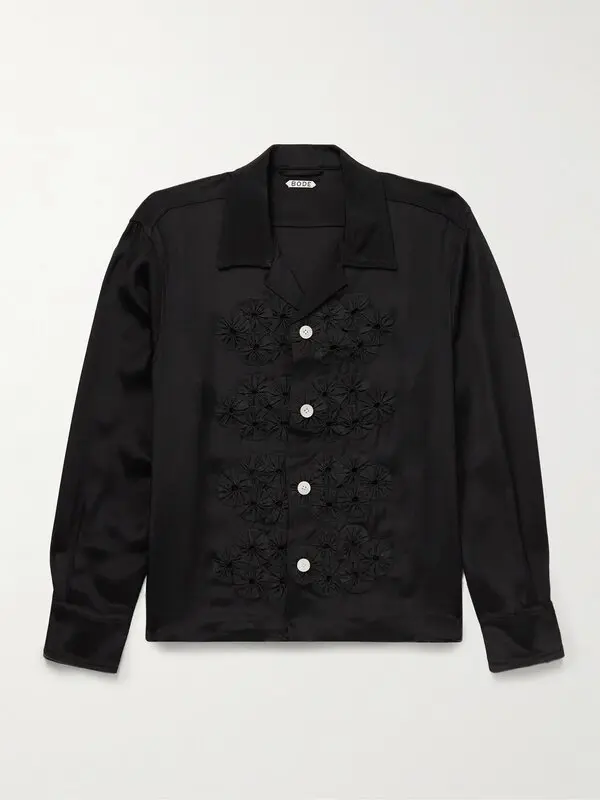 BODE Camp-collar Appliquéd Silk Shirt