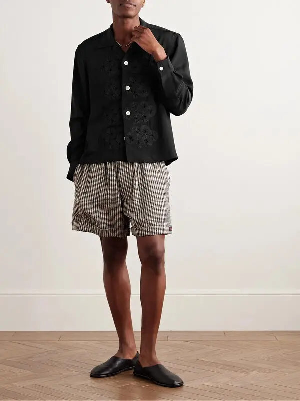 BODE Camp-collar Appliquéd Silk Shirt