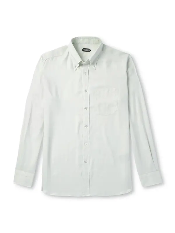 TOM FORD Button-down Collar Garment-dyed Lyocell Shirt - Green