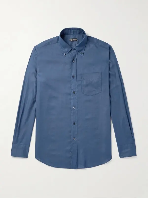 TOM FORD Button-down Collar Garment-dyed Lyocell Shirt - Blue