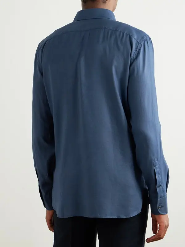 TOM FORD Button-down Collar Garment-dyed Lyocell Shirt - Blue