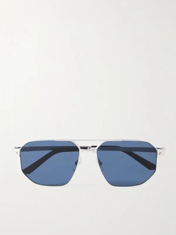 CARTIER Santos De Aviator-style Sunglasses - Silver