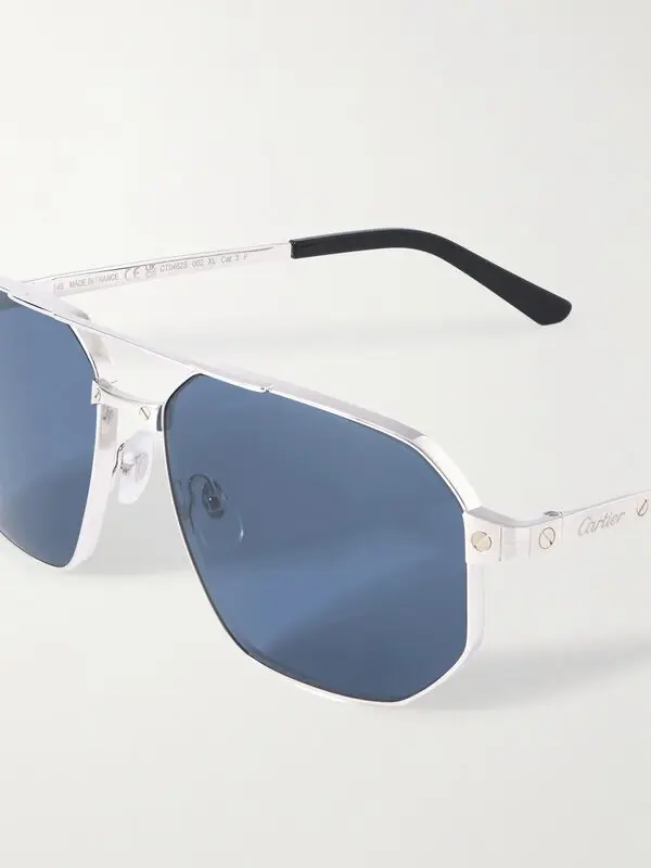 Cartier Santos De Aviator-style Sunglasses - Silver