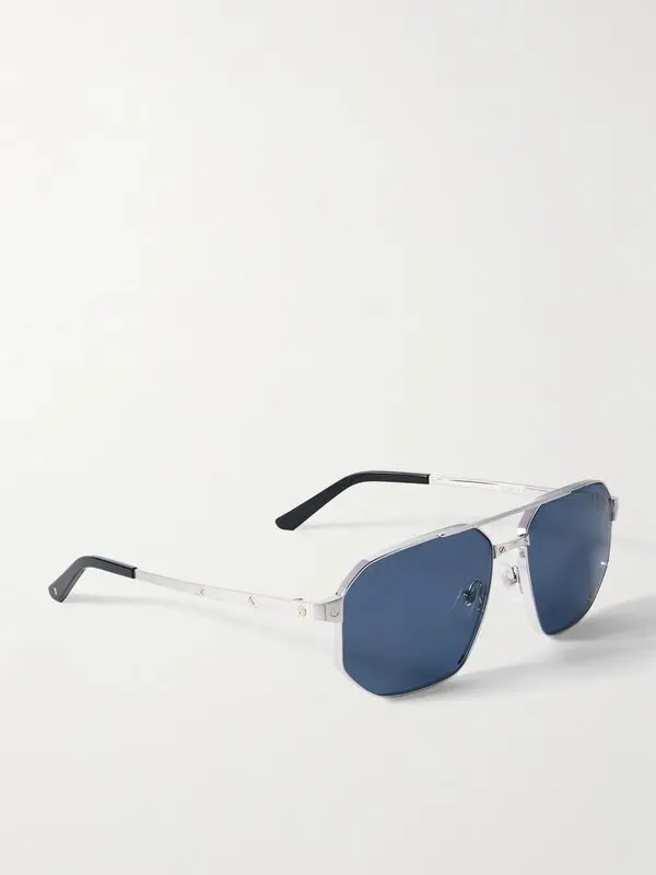 Cartier Santos De Aviator-style Sunglasses - Silver
