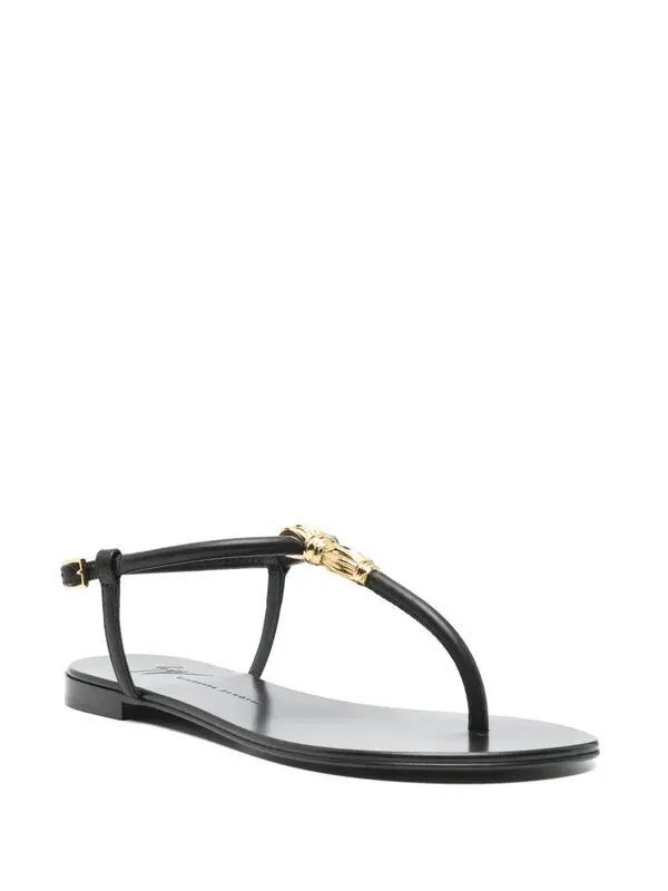 GIUSEPPE ZANOTTI Leather Thong Sandals - Black