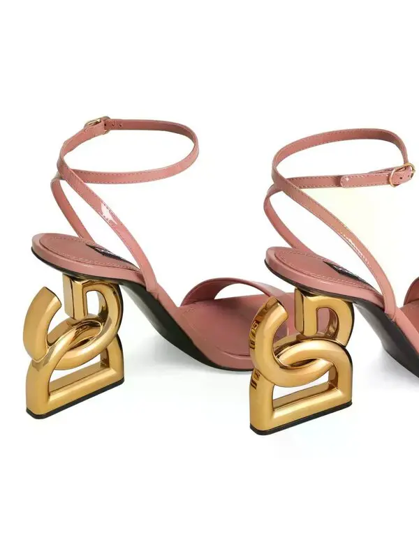 Dolce & Gabbana Patent Leather Keira Sandals With Dg Logo Heel - Pink