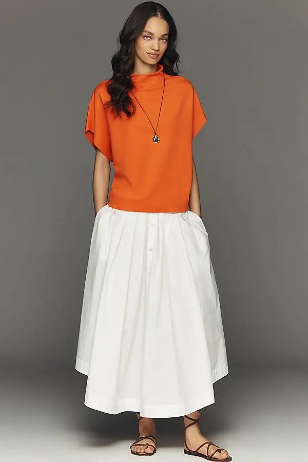 Anthropologie Mock-neck Batwing Top - Coral