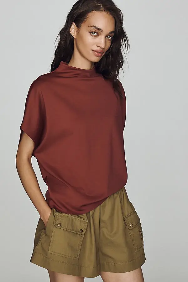 Anthropologie Mock-neck Batwing Top - Cordovan