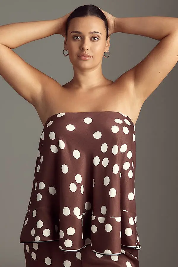 Maeve Strapless Swingy Top - Brown Dot