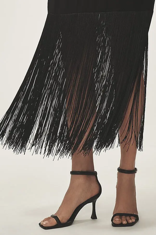 hutch plunge halter fringe knit midi dress Plunge Halter Fringe Knit Midi Dress