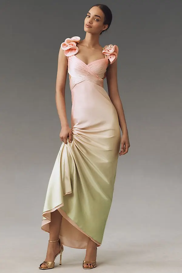 Mac Duggal Charmeuse Ruffle-Strap Maxi Dress In Pink Lemonade - 30% Off |  Editorialist