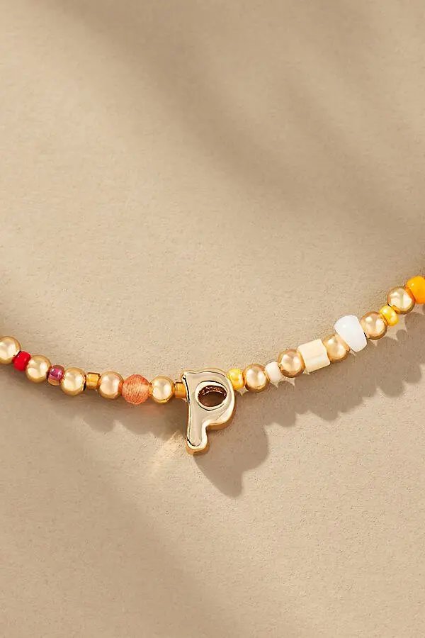 Anthropologie Beaded Monogram Necklace - P