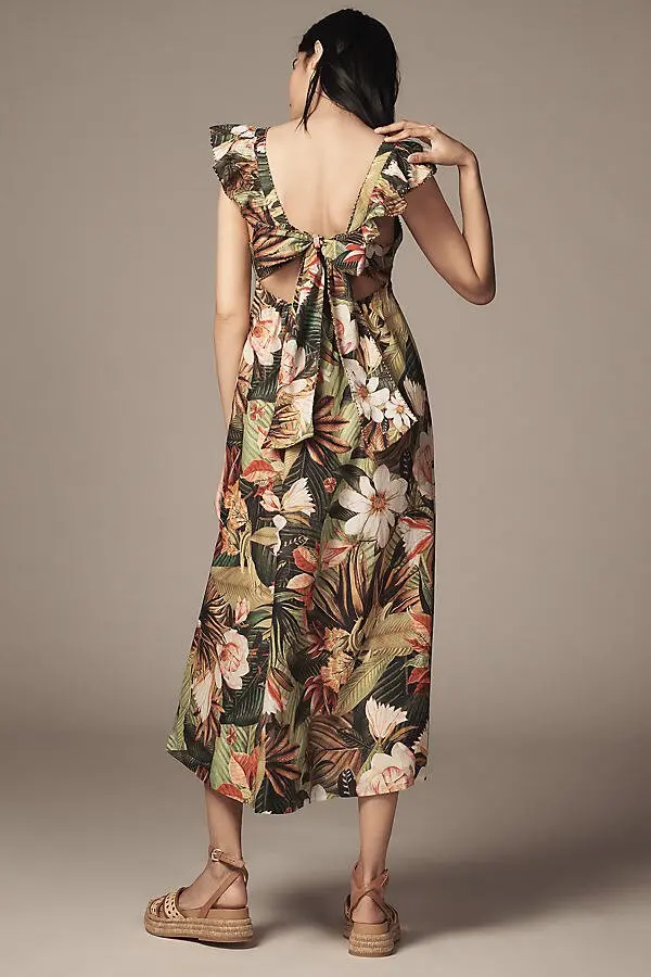 farm rio dress brown Brown Fringed Sleeveless Midi Dress  FARM Rio