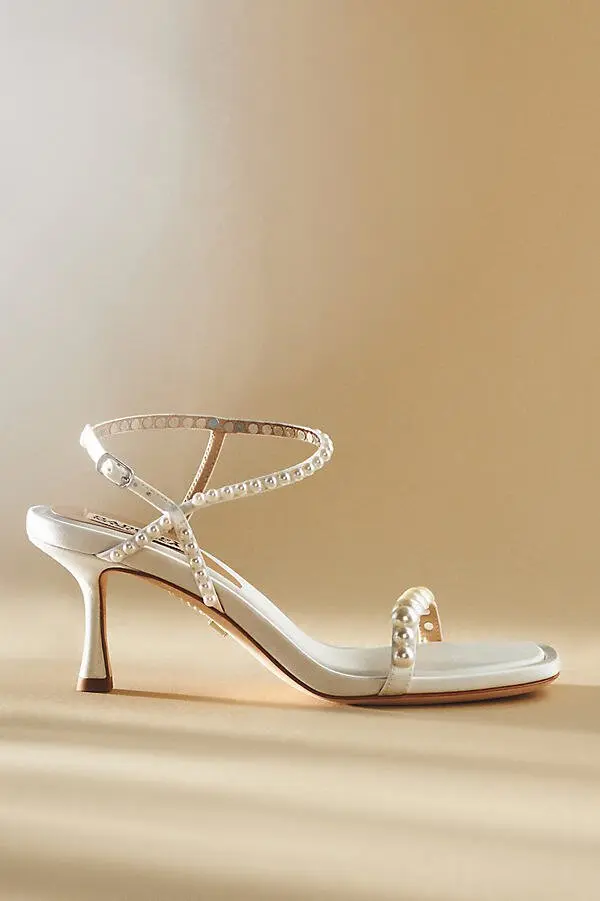 Badgley Mischka Pearly Kitten-heel Sandals - White