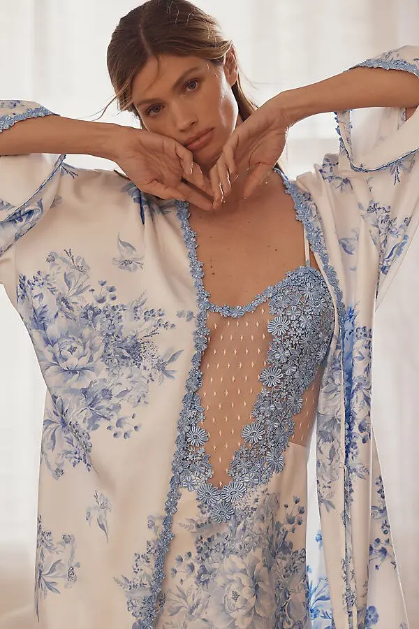 Flora Nikrooz X Bhldn Prted Showstopper Robe - Blue Floral
