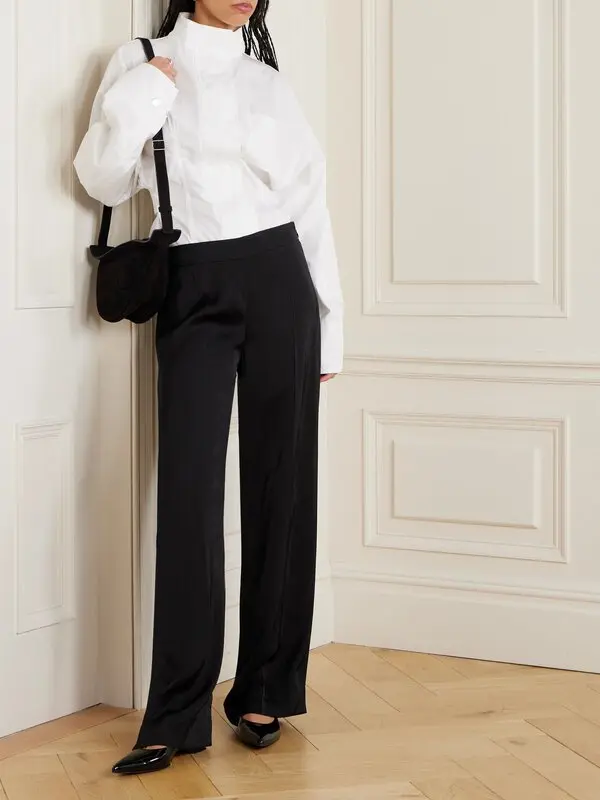 JIL SANDER Crepe De Chine Wide-leg Pants - Black