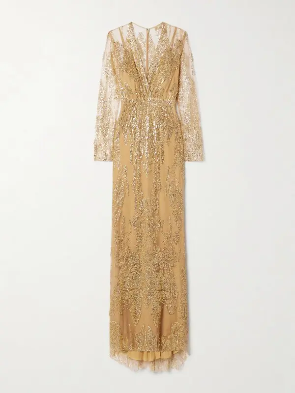 Zuhair Murad Wrap-effect Embellished Tulle Gown