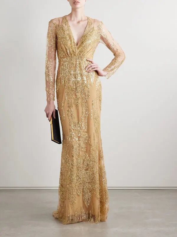 Zuhair Murad Wrap-effect Embellished Tulle Gown