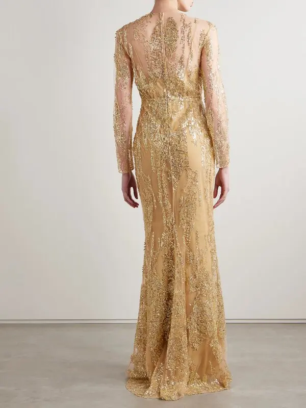 Zuhair Murad Wrap-effect Embellished Tulle Gown
