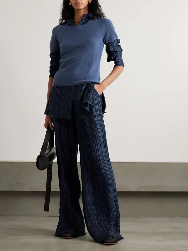 JOSEPH Pointelle-trimmed Cashmere T-shirt