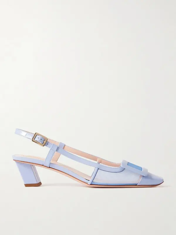 ROGER VIVIER Belle Vivier Patent-leather And Mesh Slingback Pumps - Blue