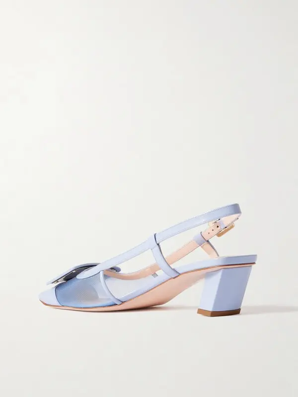 ROGER VIVIER Belle Vivier Patent-leather And Mesh Slingback Pumps - Blue