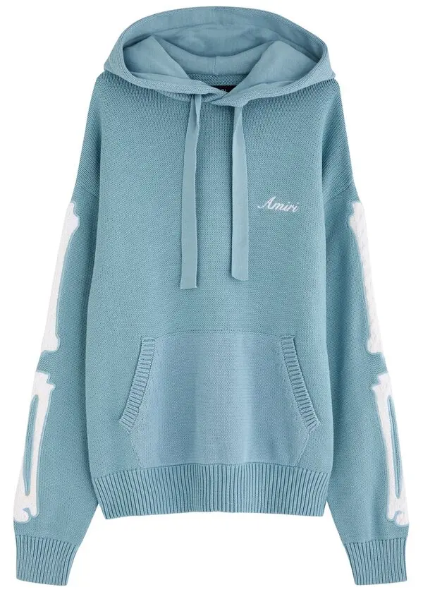 Amiri Hooded Cotton-knit Sweatshirt With Bone Appliqu - Blue