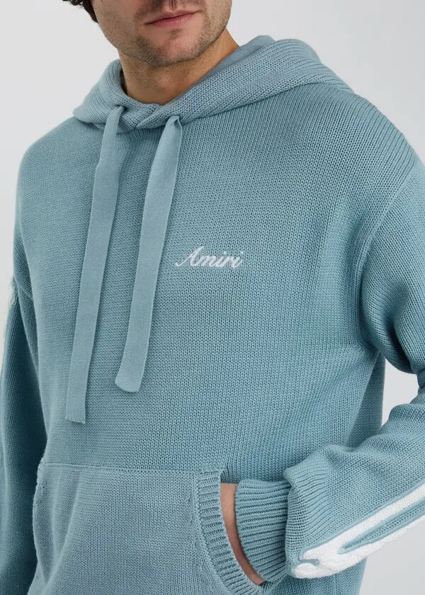 Amiri Hooded Cotton-knit Sweatshirt With Bone Appliqu - Blue