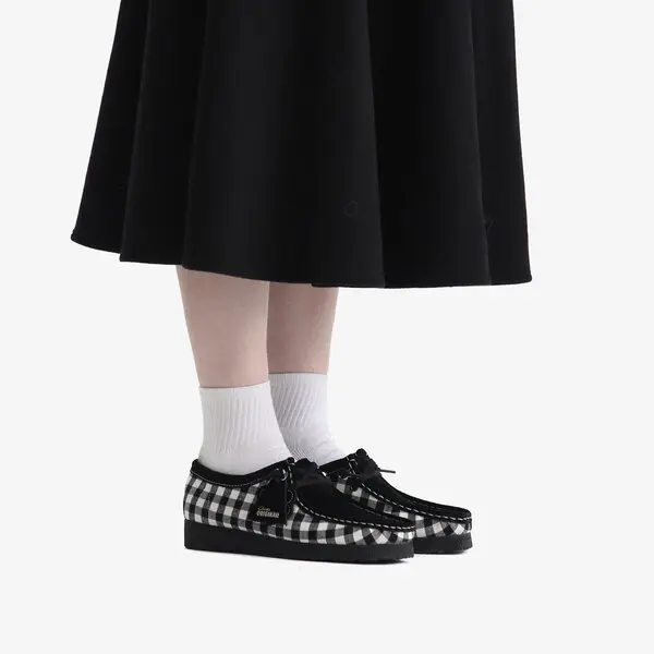 Clarks Wallabee Lace Up Shoes - Black/white Gingham