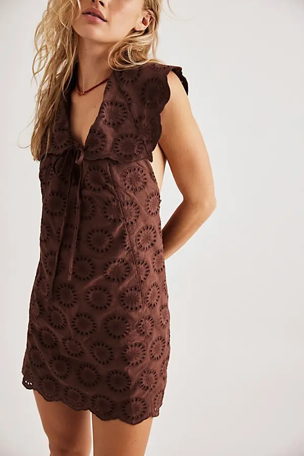 Free People Willow Eyelet Mini Dress In Chocolate - 70% Off | Editorialist