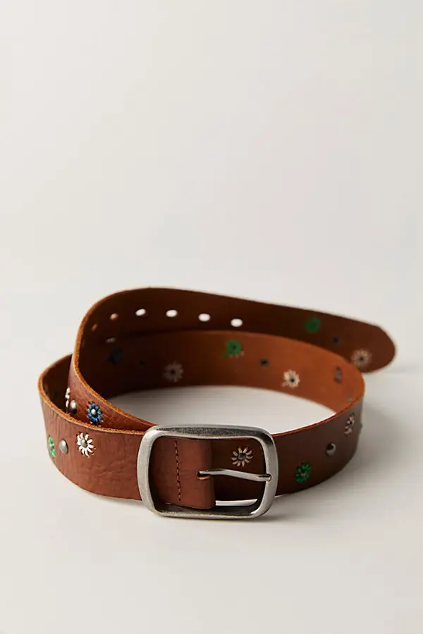 Free People Rose Bud Studded Belt - Cognac