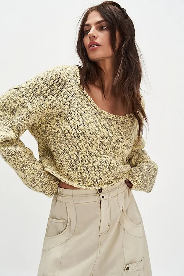 Free People Firefly Pullover - Grey Lemon Combo