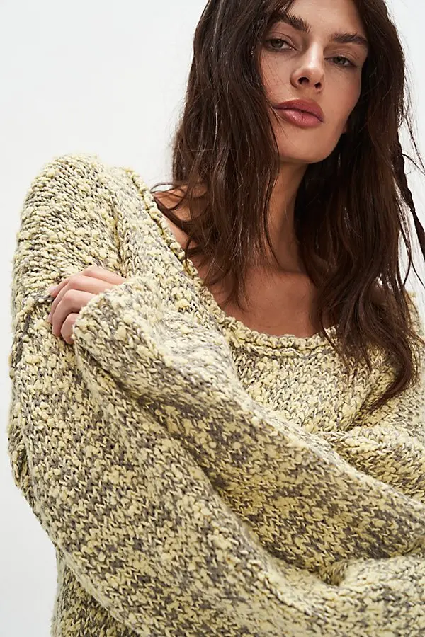 Free People Firefly Pullover - Grey Lemon Combo