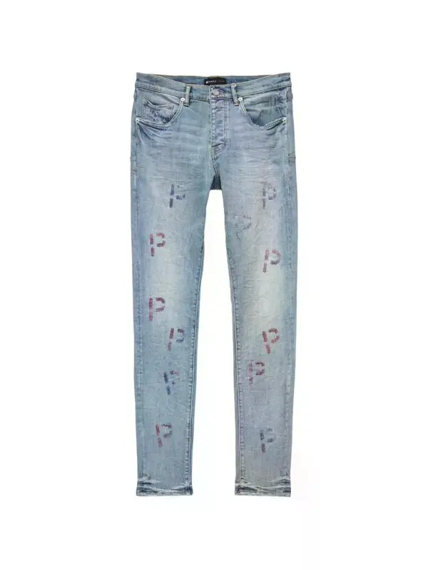 PURPLE BRAND P Embroidered Plaid Jeans - Blue
