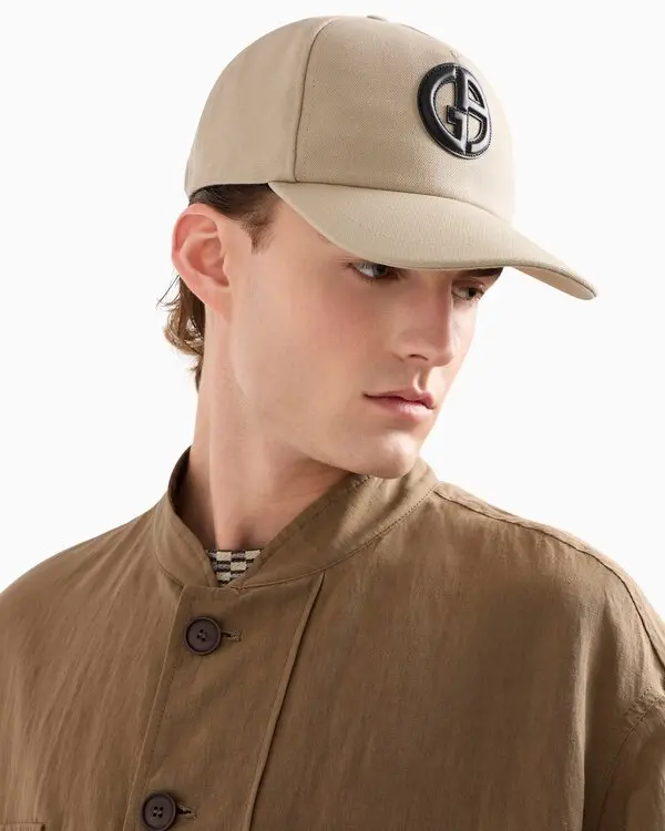 Giorgio Armani Cotton Baseball Cap With Leather Logo - Beige